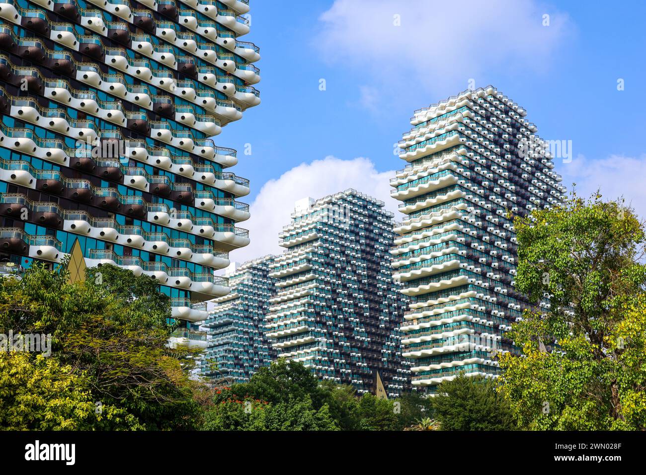Scenic view of Beauty Crown Hotel buildings in Sanya city, Hainan ...