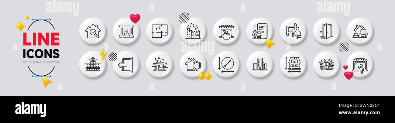 House dimension, Plan and Hospital building line icons. For web app ...