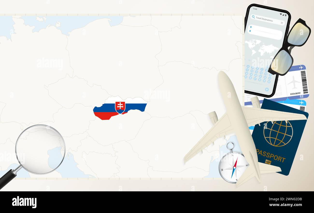 Slovakia map and flag, cargo plane on the detailed map of Slovakia with ...