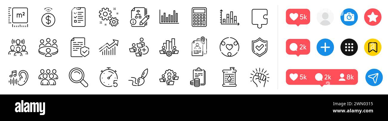 Empower, Accounting and Hearing line icons pack. For web app. Social media icons. Vector Stock ...