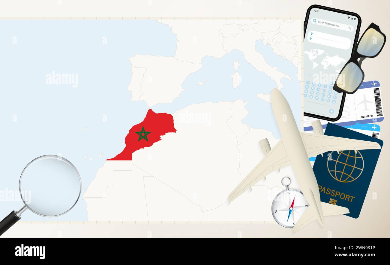 Morocco map and flag, cargo plane on the detailed map of Morocco with ...