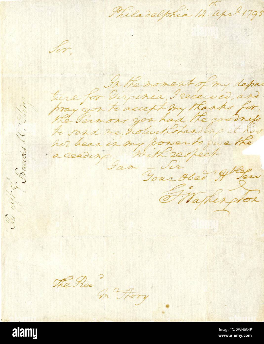 Handwritten letter from George Washington, 1795 April 14. Handwritten ...