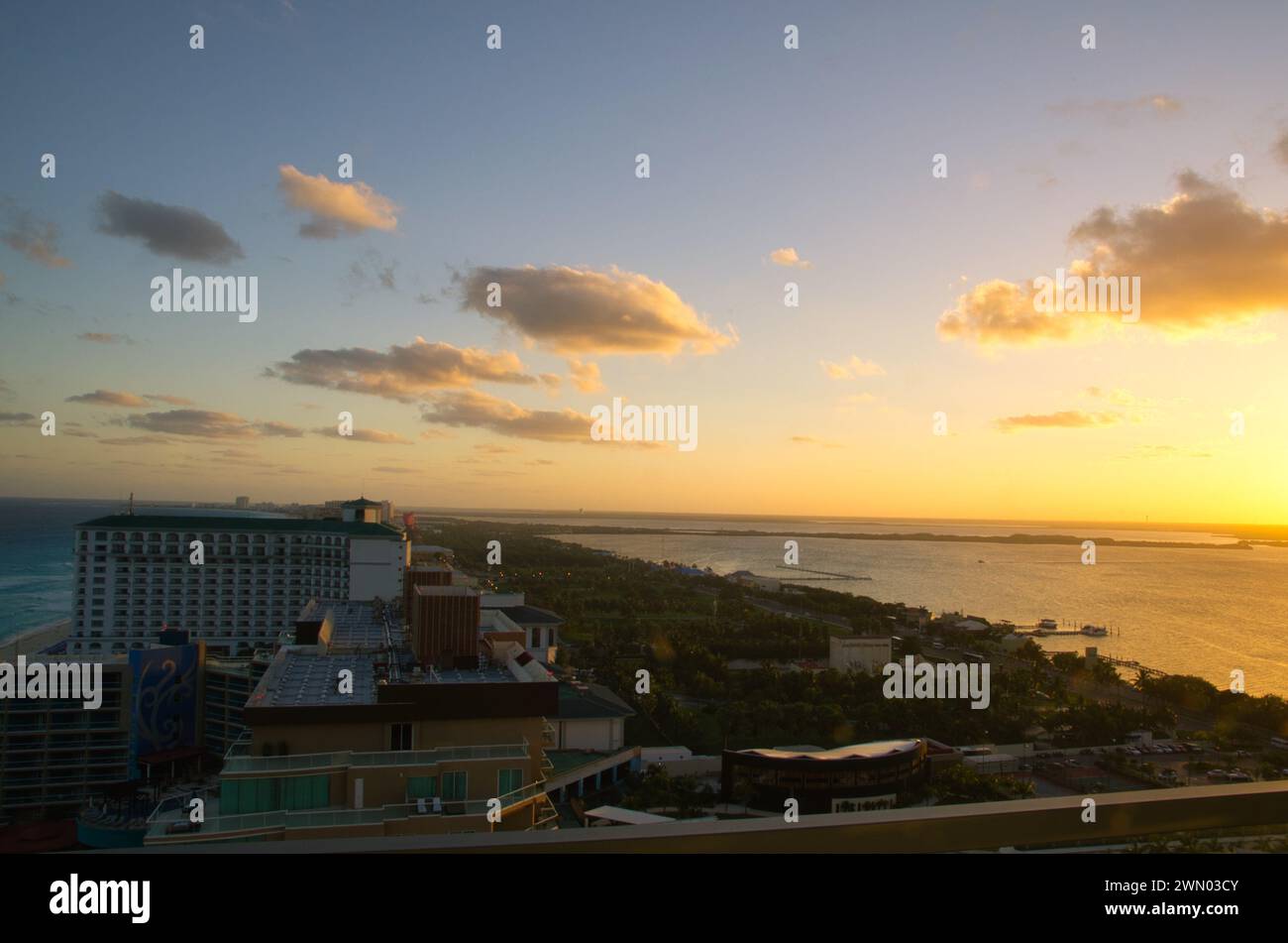 Cancun, Mexico- February 19,2016:A stunning view of sunset sky over ...