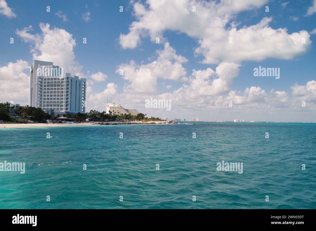 Cancun, Mexico- february 20,2016: A panoramic sea scape view of Cancun ...