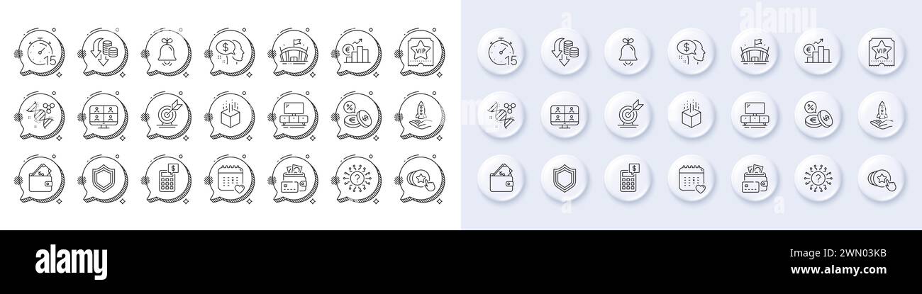 Augmented reality, Hold heart and Deflation line icons. For web app, printing. Line icons ...