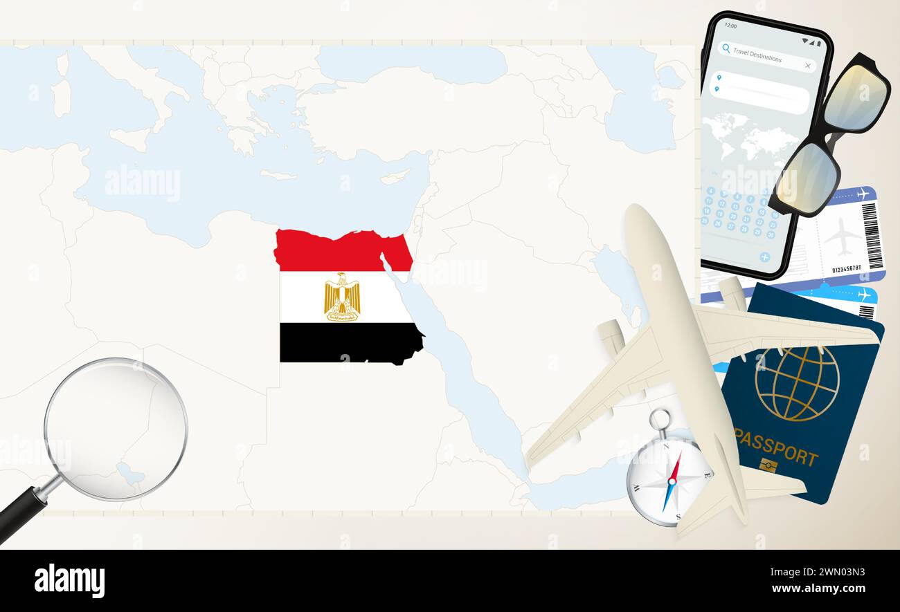 Egypt map and flag, cargo plane on the detailed map of Egypt with flag ...