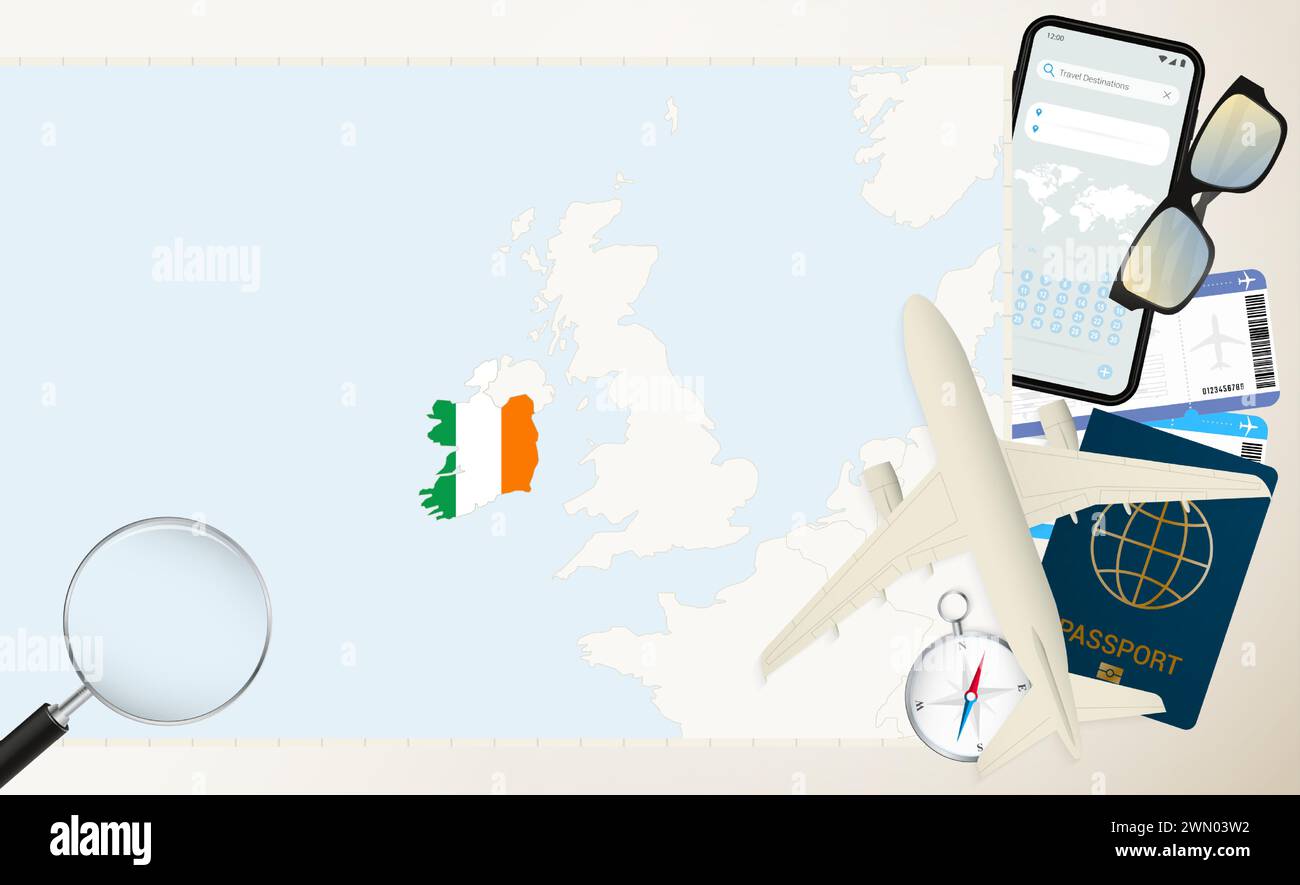 Ireland map and flag, cargo plane on the detailed map of Ireland with ...