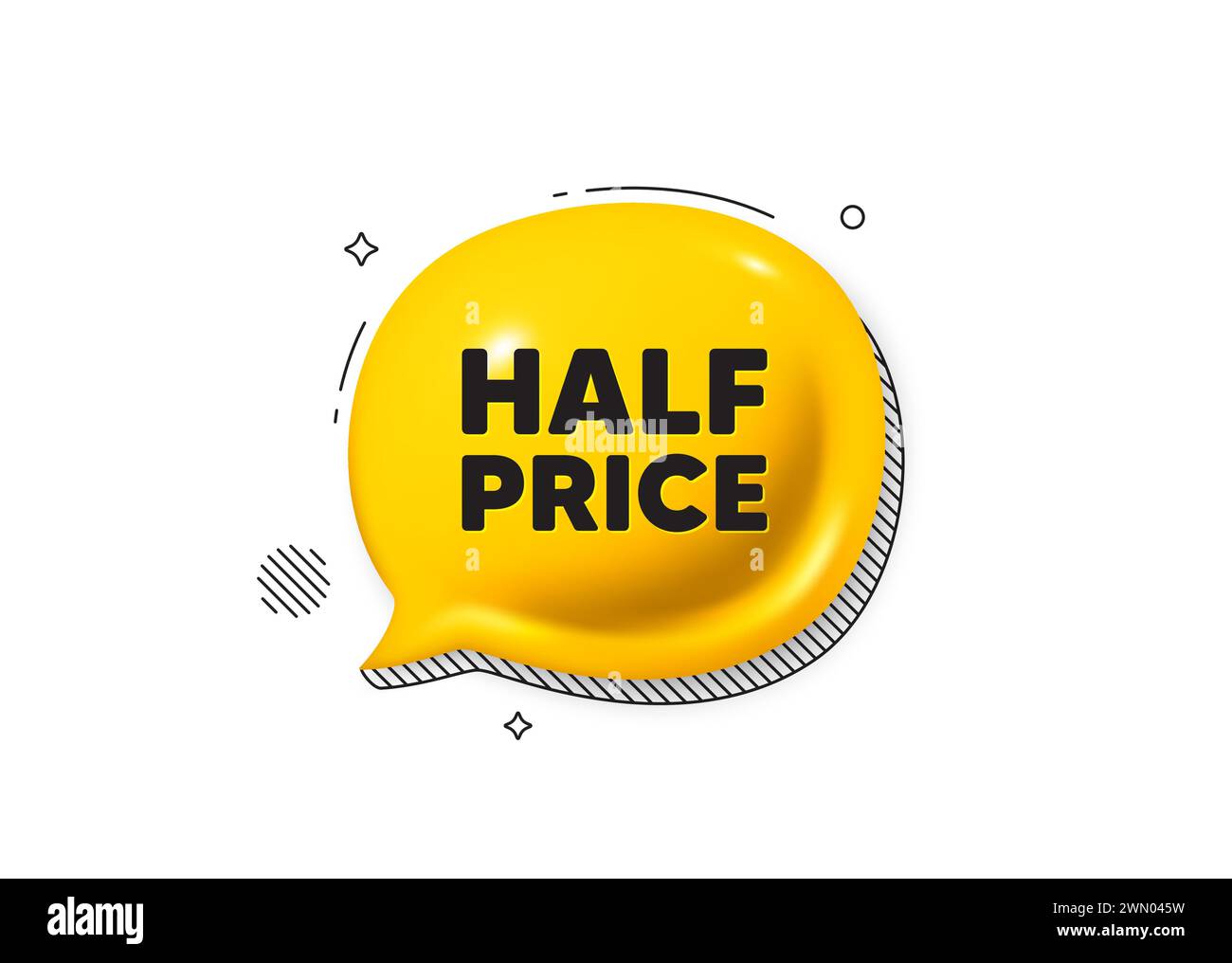 Half Price tag. Special offer sale sign. Comic speech bubble 3d icon ...