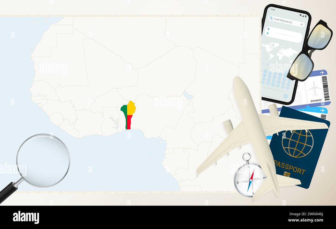 Benin map and flag, cargo plane on the detailed map of Benin with flag ... Benin map and flag, cargo plane on the detailed map of Benin with flag ...
