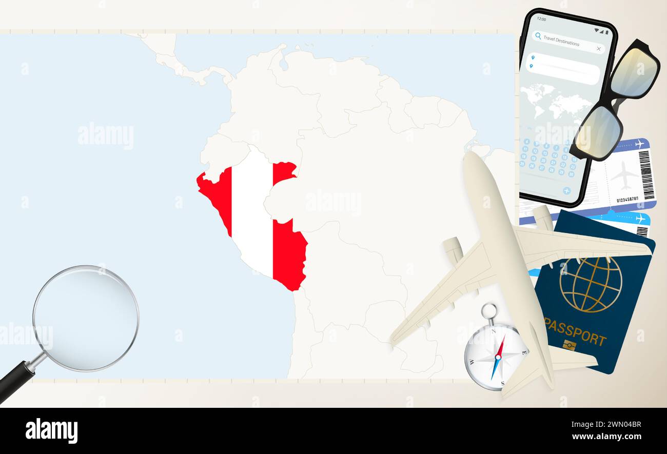 Peru map and flag, cargo plane on the detailed map of Peru with flag ...