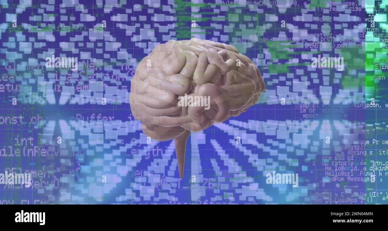 Image of ai text with brain and data processing over computer files ...