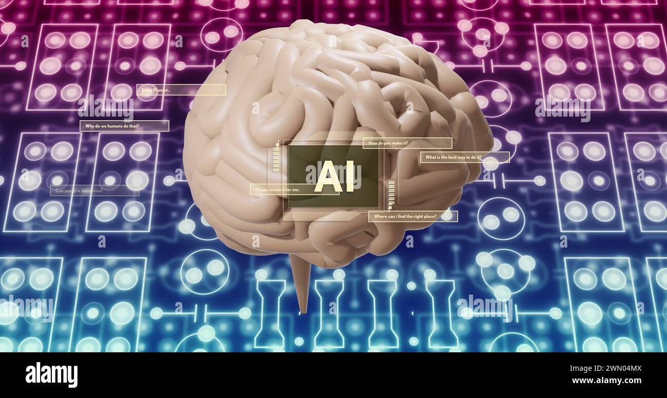 Image of ai text, human brain and data processing Stock Photo - Alamy