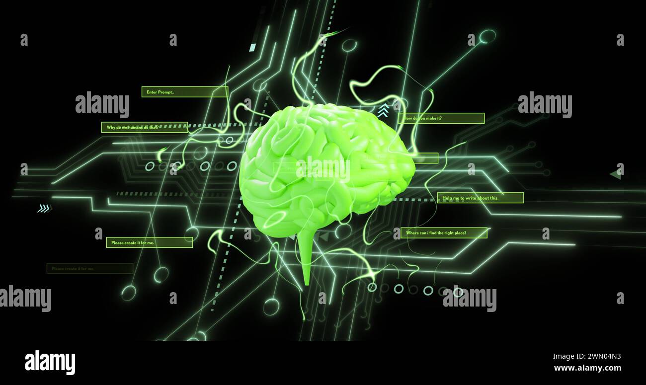 Image of human brain and circuit board with data processing Stock Photo - Alamy