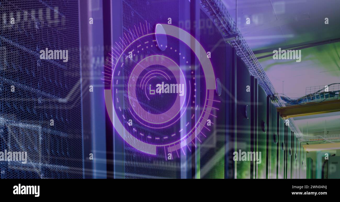 Image of scope scanning with data processing over server room Stock ...