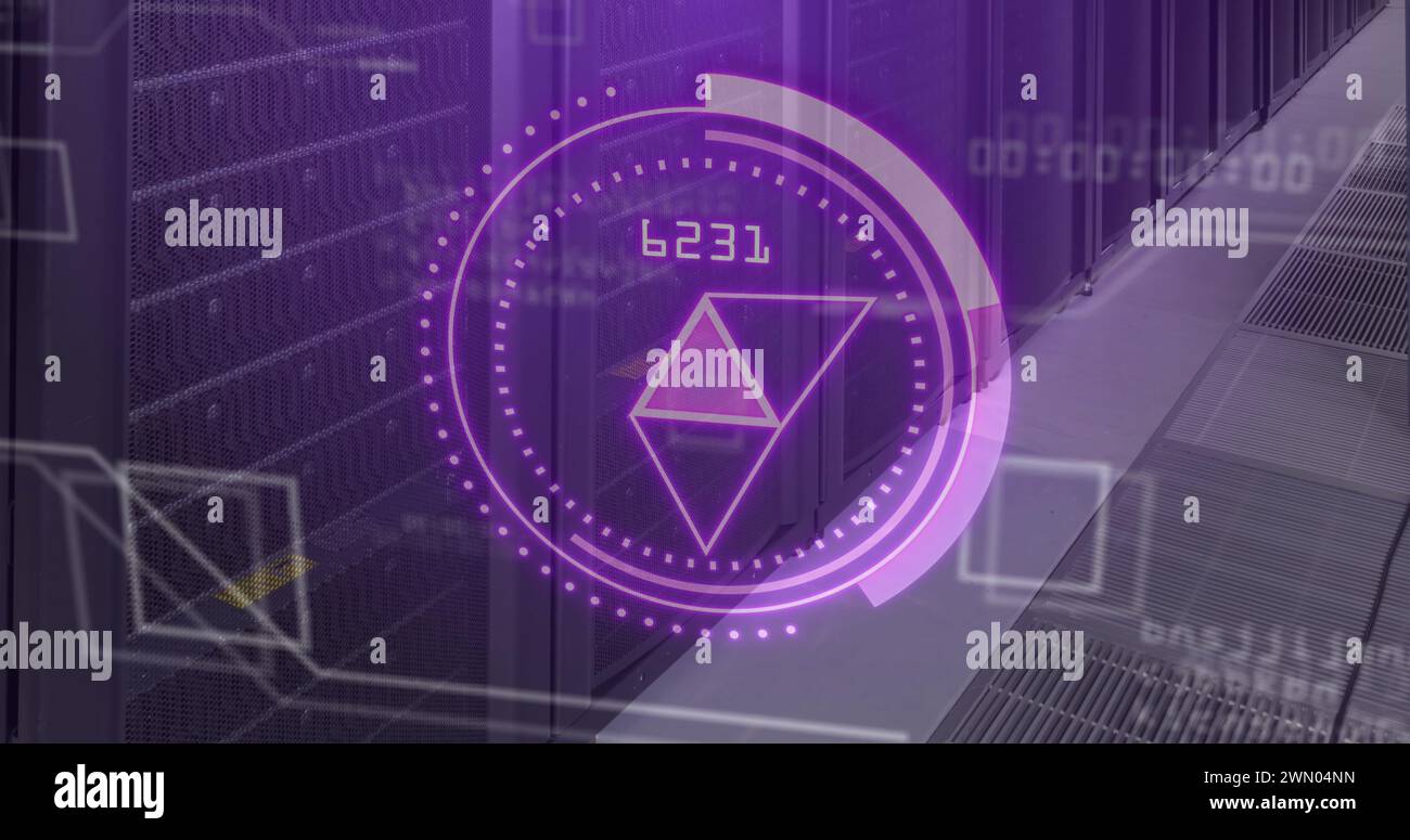 Image of scope scanning with data processing over server room Stock Photo - Alamy
