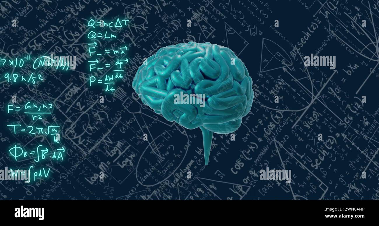 Image of human brain and mathematical data processing Stock Photo - Alamy