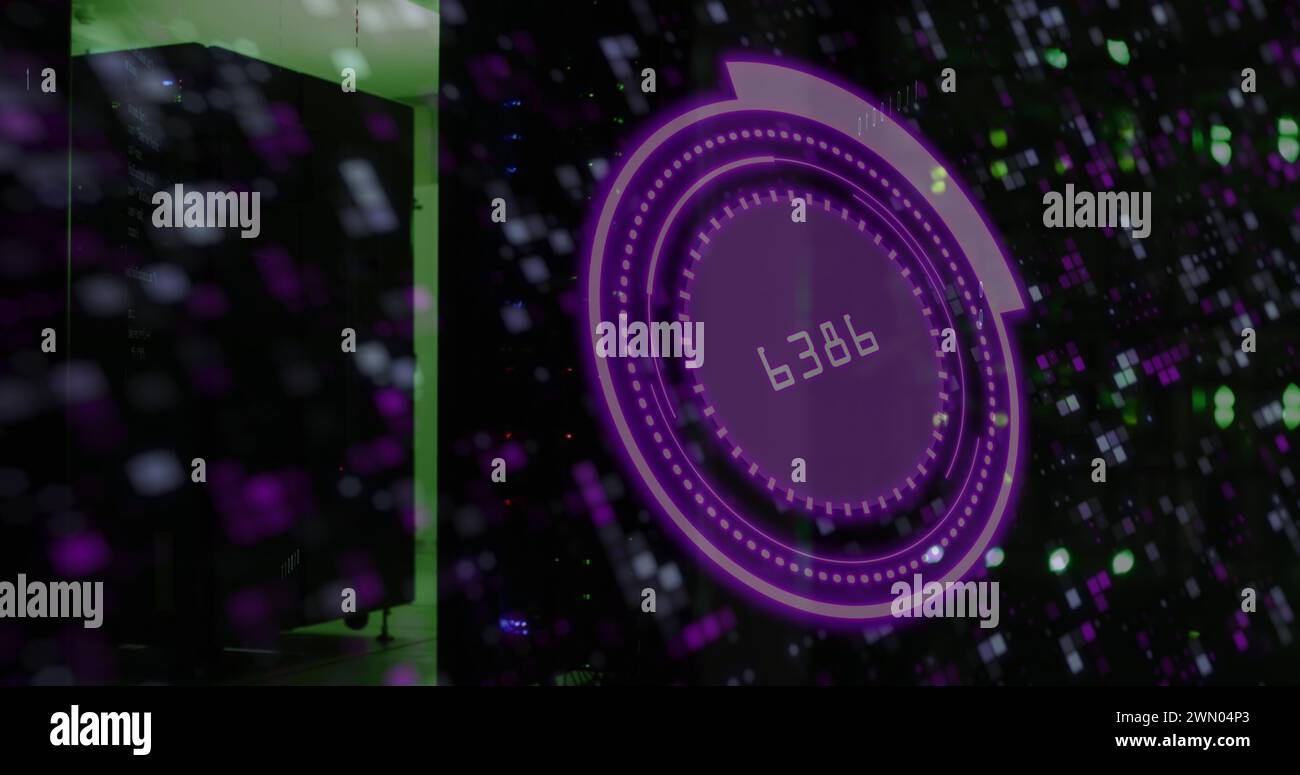 Image of scope scanning with data processing and moving columns over server room Stock Photo - Alamy