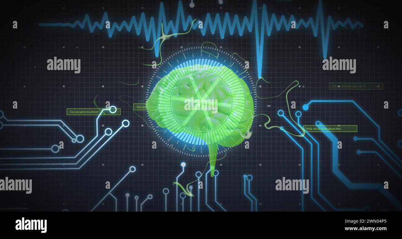 Image of human brain, data processing and statistics over globe Stock ...