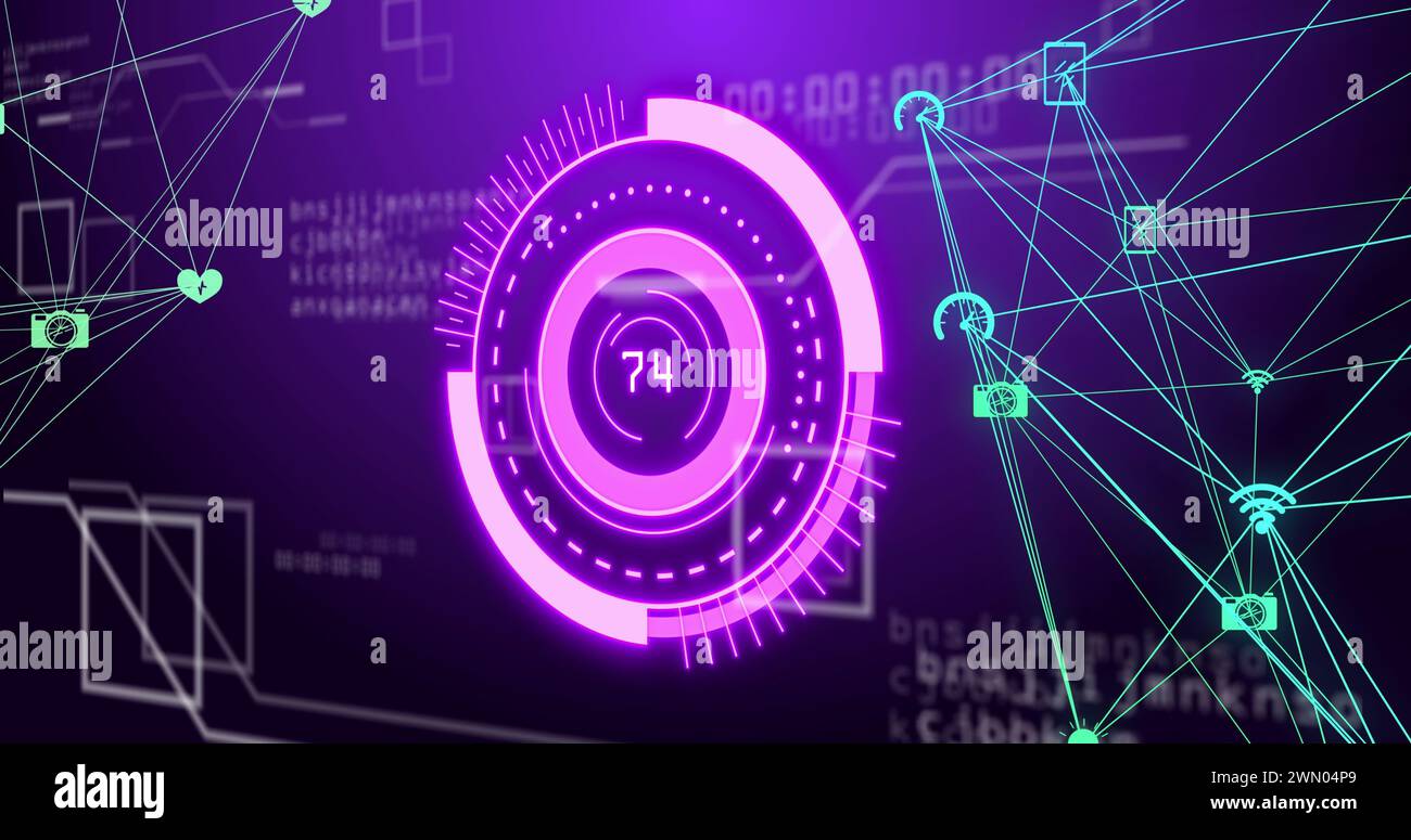 Image of scope scanning and network of connections over data processing ...