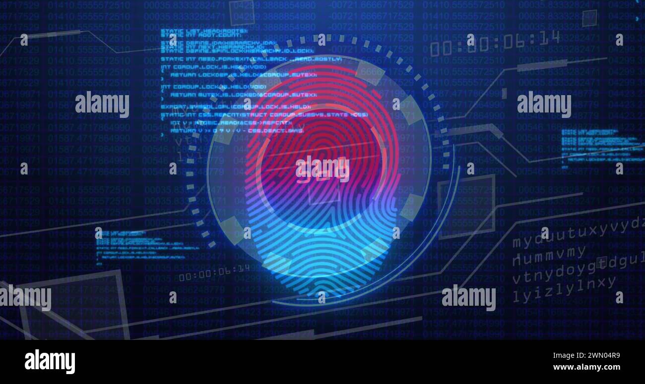 Image of scope scanning with fingerprint over data processing Stock Photo - Alamy