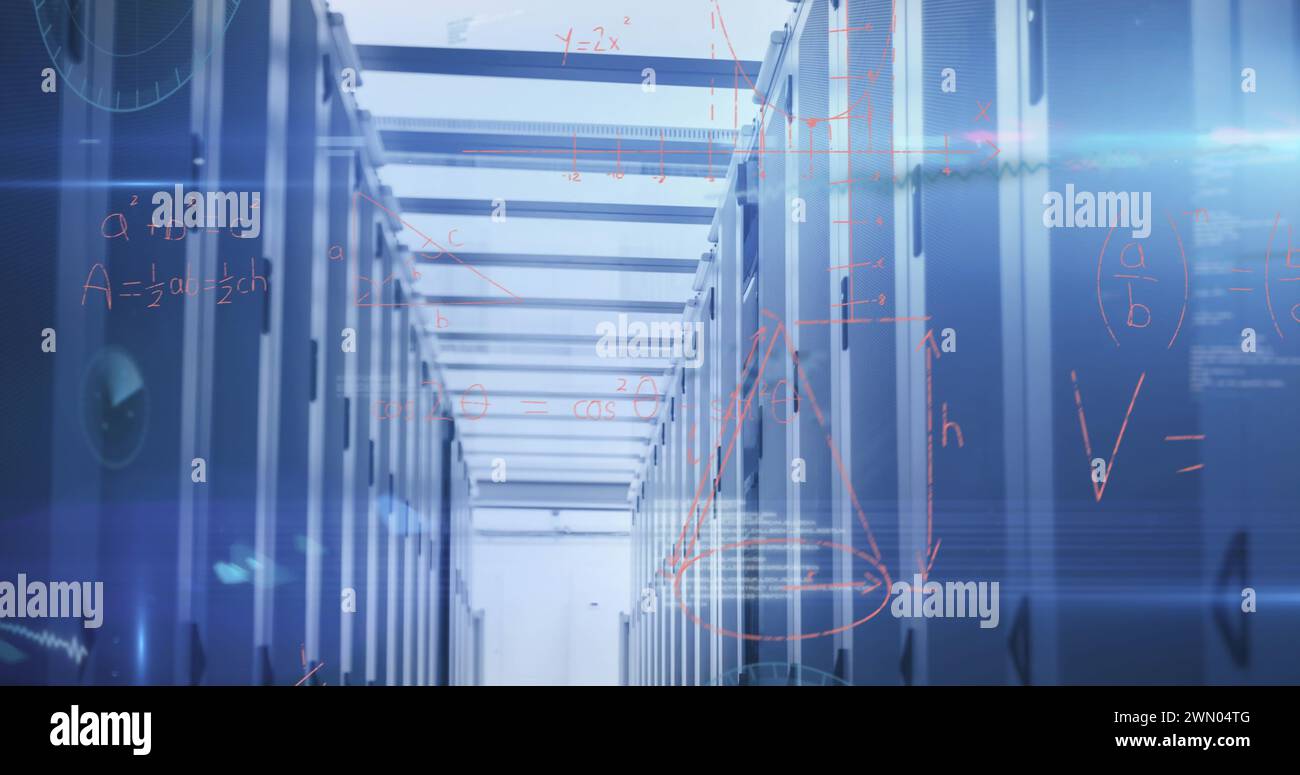 Image of data processing and mathematical equations against computer ...