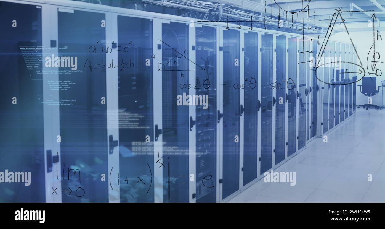 Image of data processing and mathematical equations against computer ...