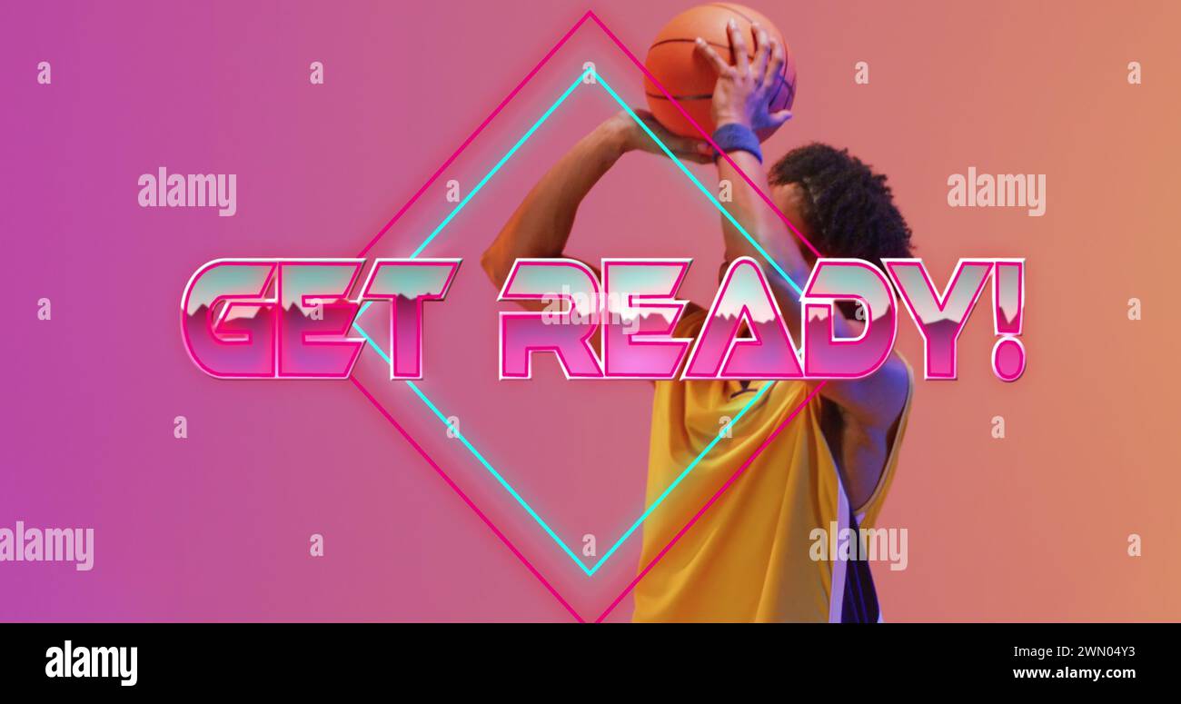 Image of get ready text over basketball player and neon diamonds Stock ...