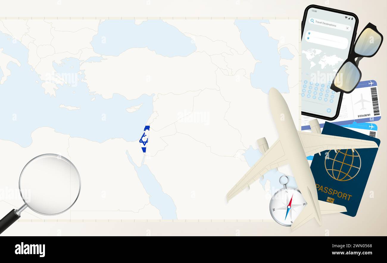 Israel map and flag, cargo plane on the detailed map of Israel with ...