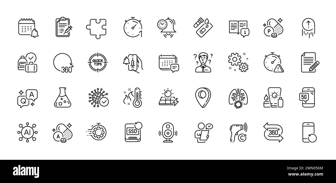 Covid test, Article and Support consultant line icons pack. For web app ...
