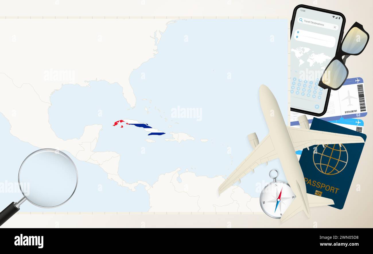 Cuba map and flag, cargo plane on the detailed map of Cuba with flag ...