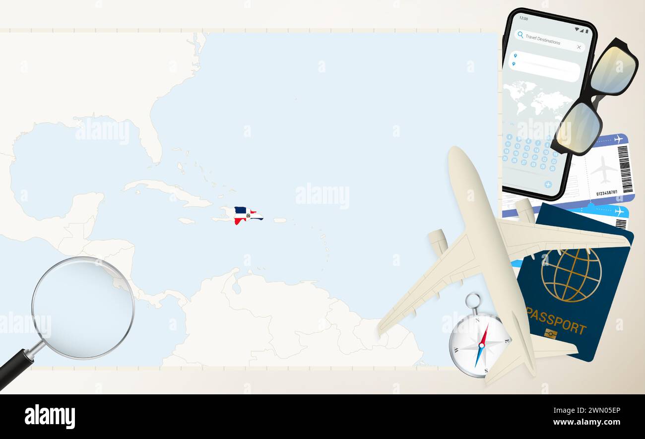 Dominican Republic map and flag, cargo plane on the detailed map of ...