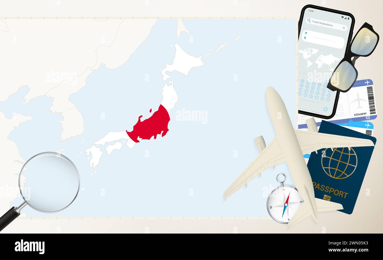 Japan map and flag, cargo plane on the detailed map of Japan with flag ...