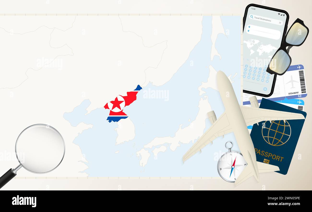 North Korea map and flag, cargo plane on the detailed map of North ... North Korea map and flag, cargo plane on the detailed map of North ...