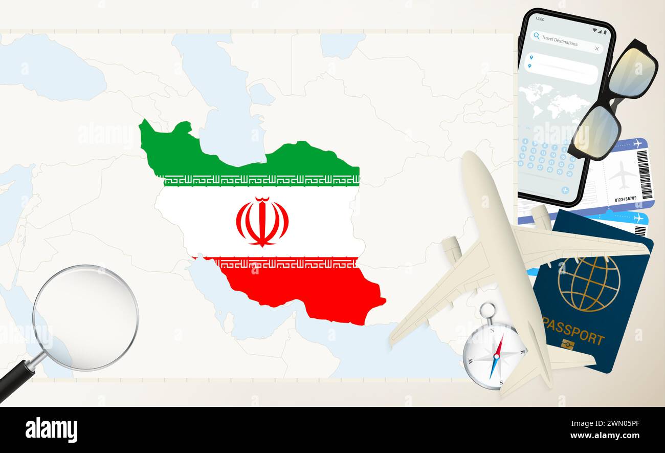Iran map and flag, cargo plane on the detailed map of Iran with flag ...