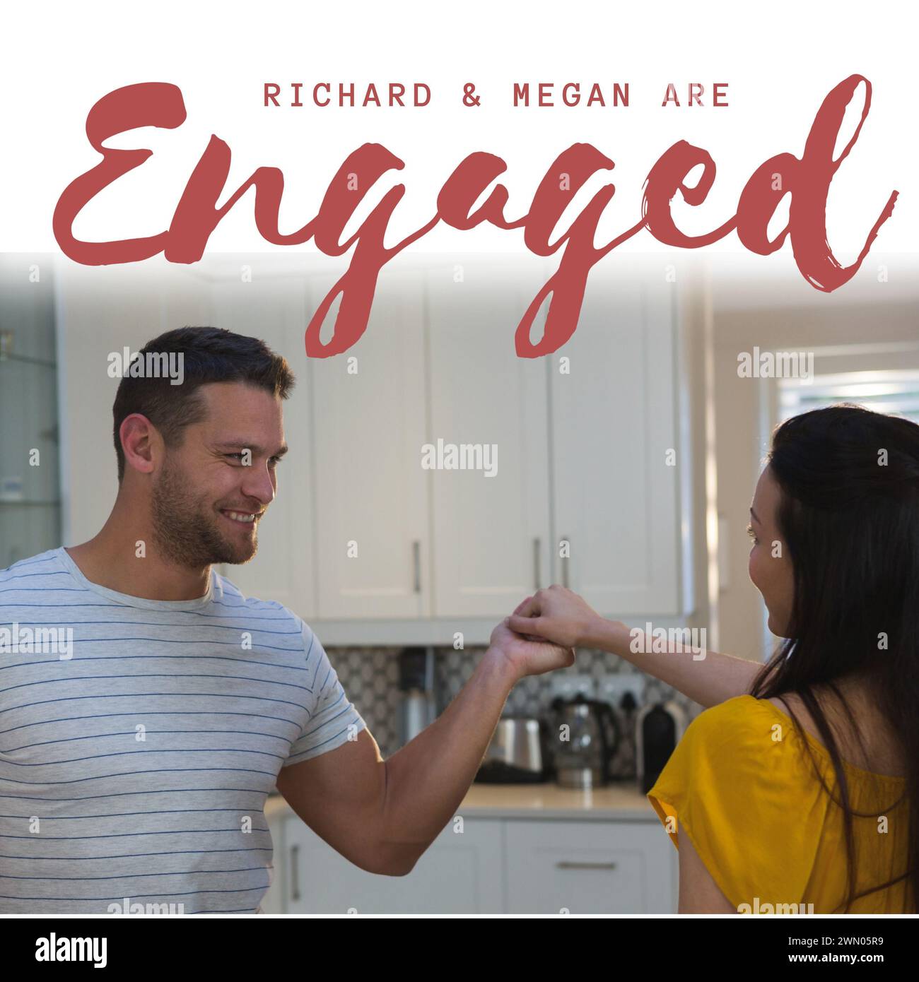 Celebrating love, a couple shares a joyful engagement moment in a cozy ...