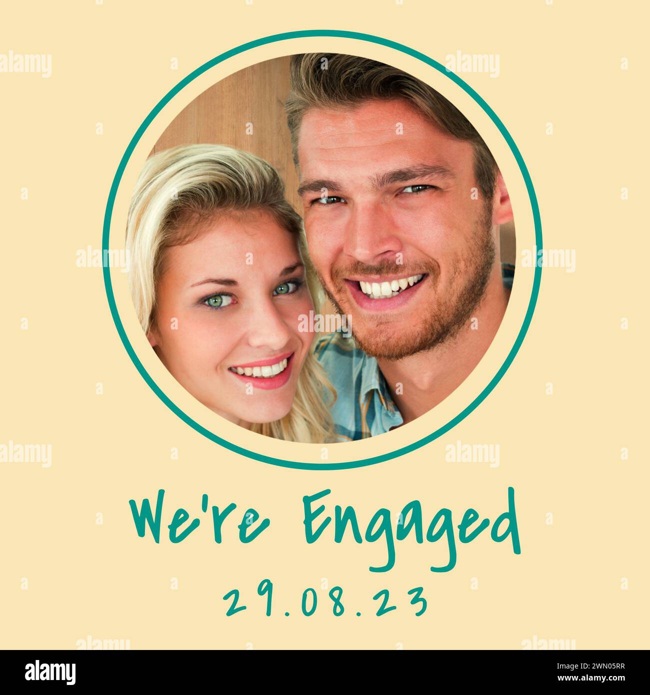 Celebrating love, a smiling couple announces their engagement ...