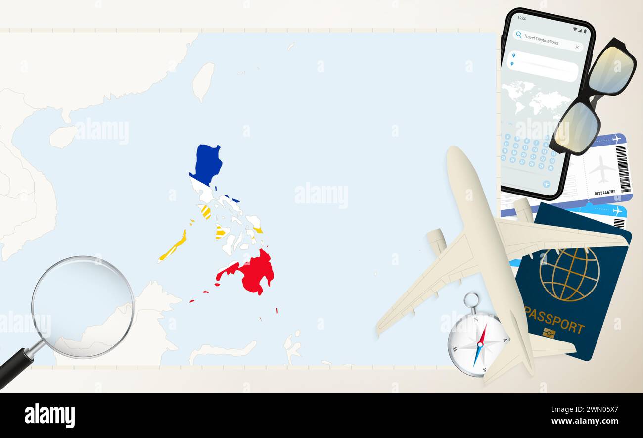 Philippines map and flag, cargo plane on the detailed map of ...