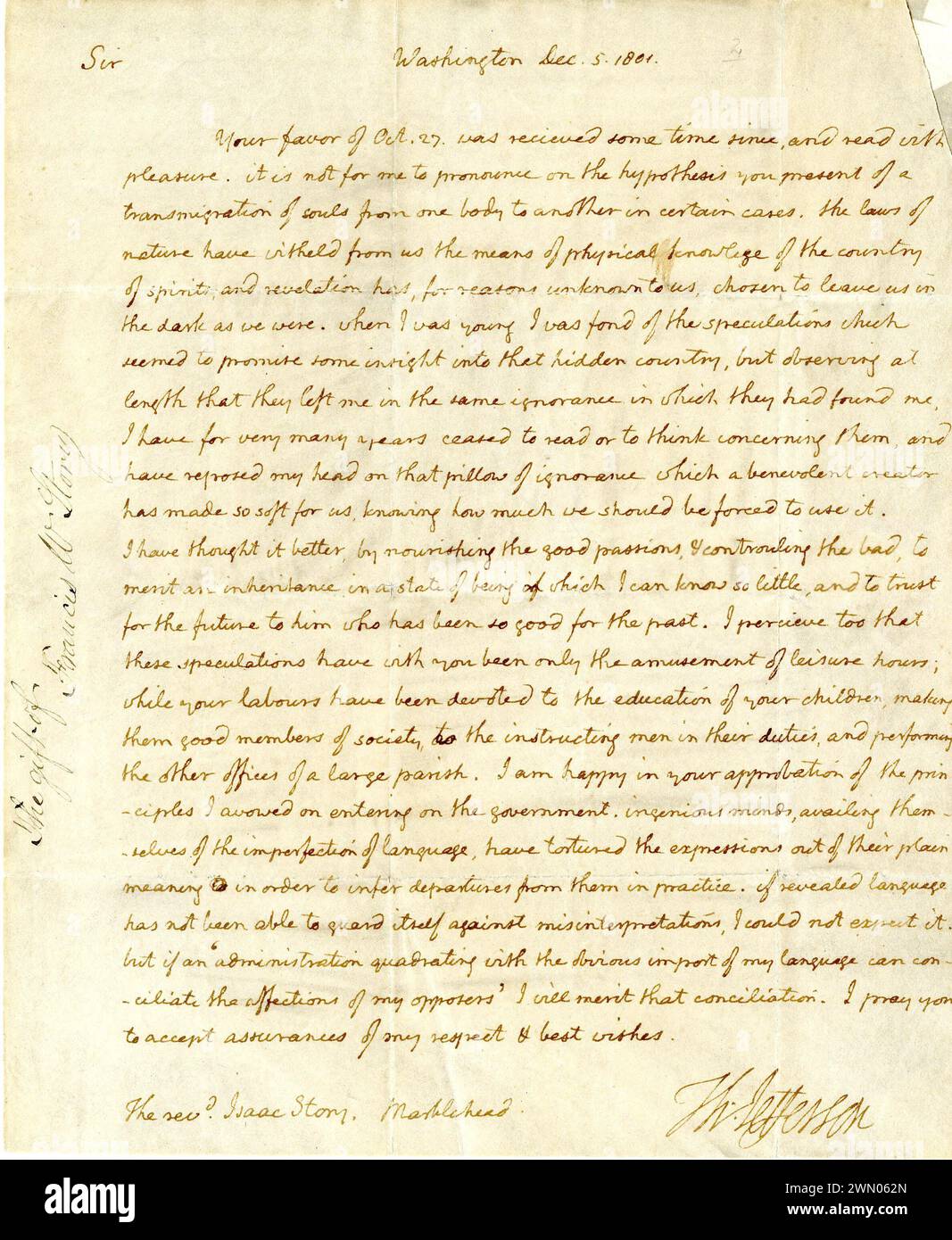 Handwritten letter from Thomas Jefferson, 1801 December 5. Handwritten ...