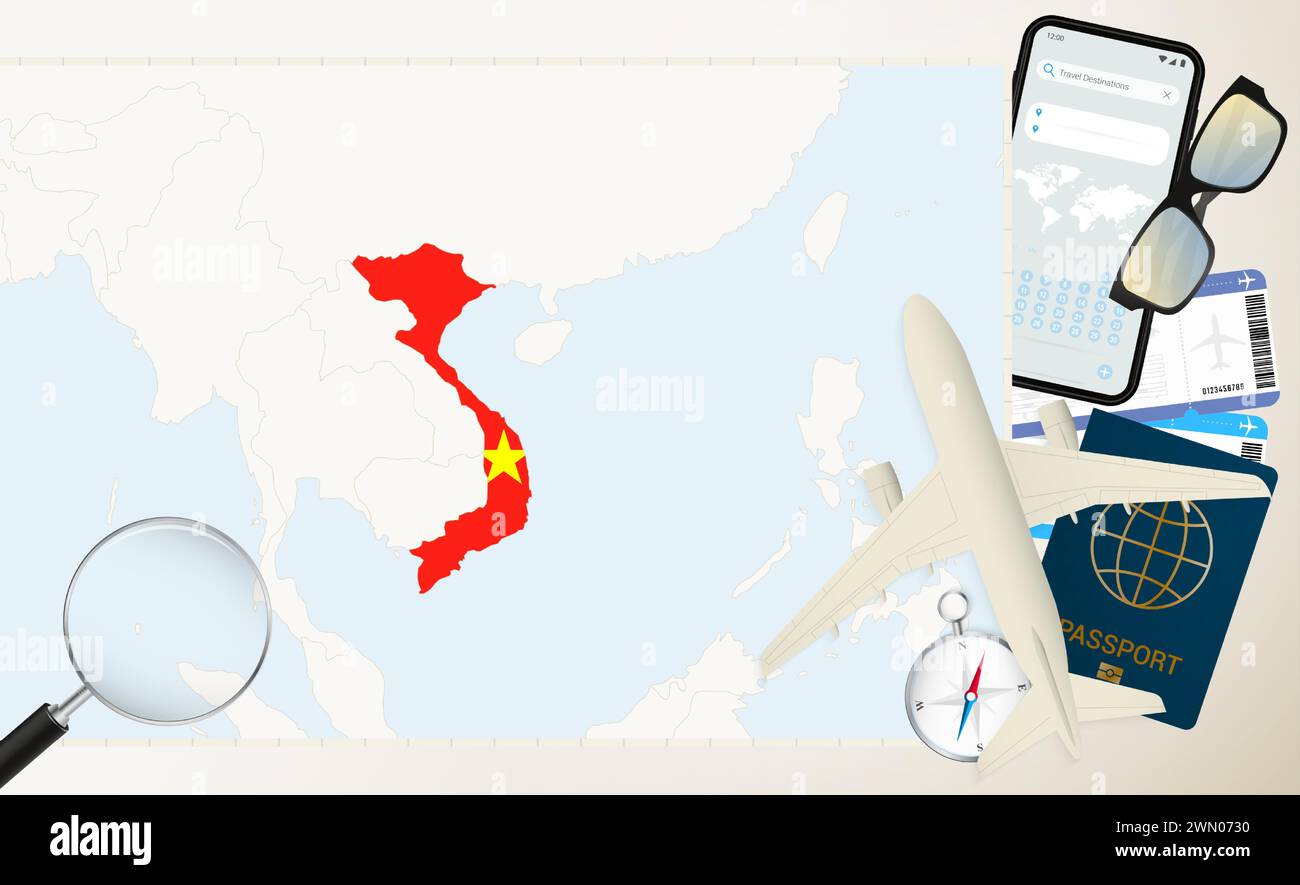 Vietnam map and flag, cargo plane on the detailed map of Vietnam with ...