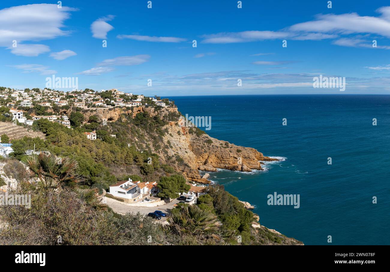 A view of Costa Nova village and the Cabo de la Nao cliffs and seaside ...