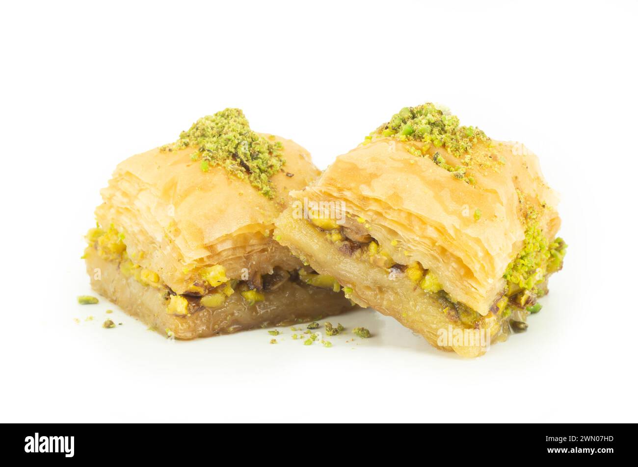 Traditional turkish dessert antep baklava with pistachio isolated on ...