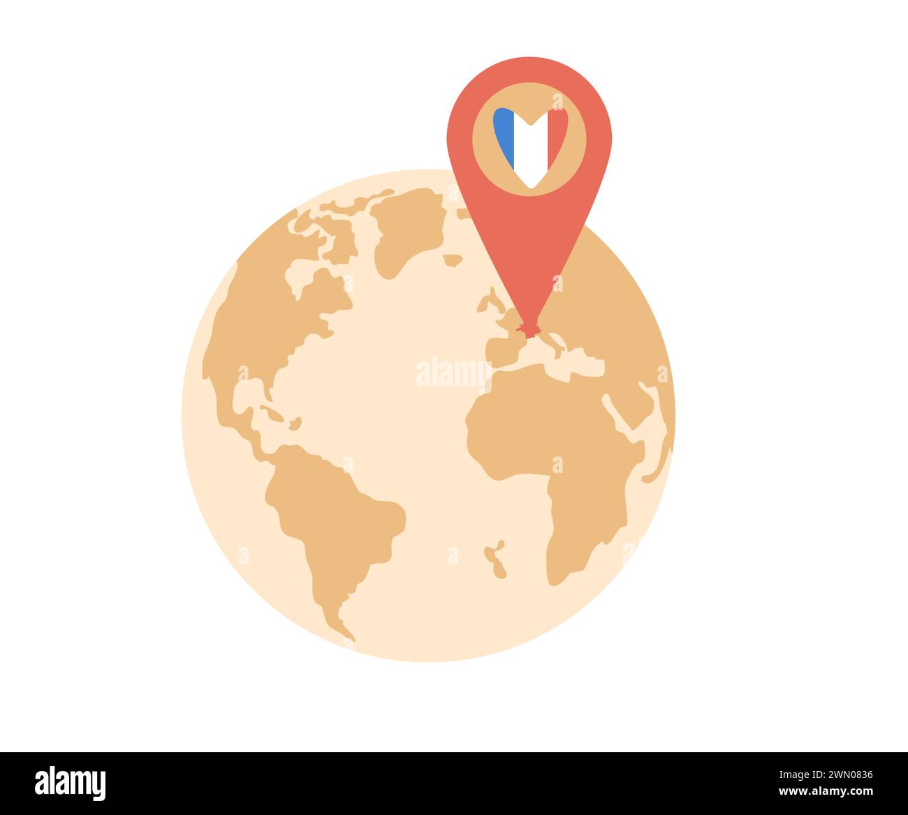Travel France concept. Globe map and location mark with flag in heart ...
