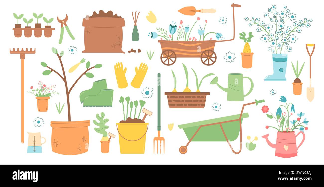 Gardening vector set isolated on white background. Spring horticulture ...