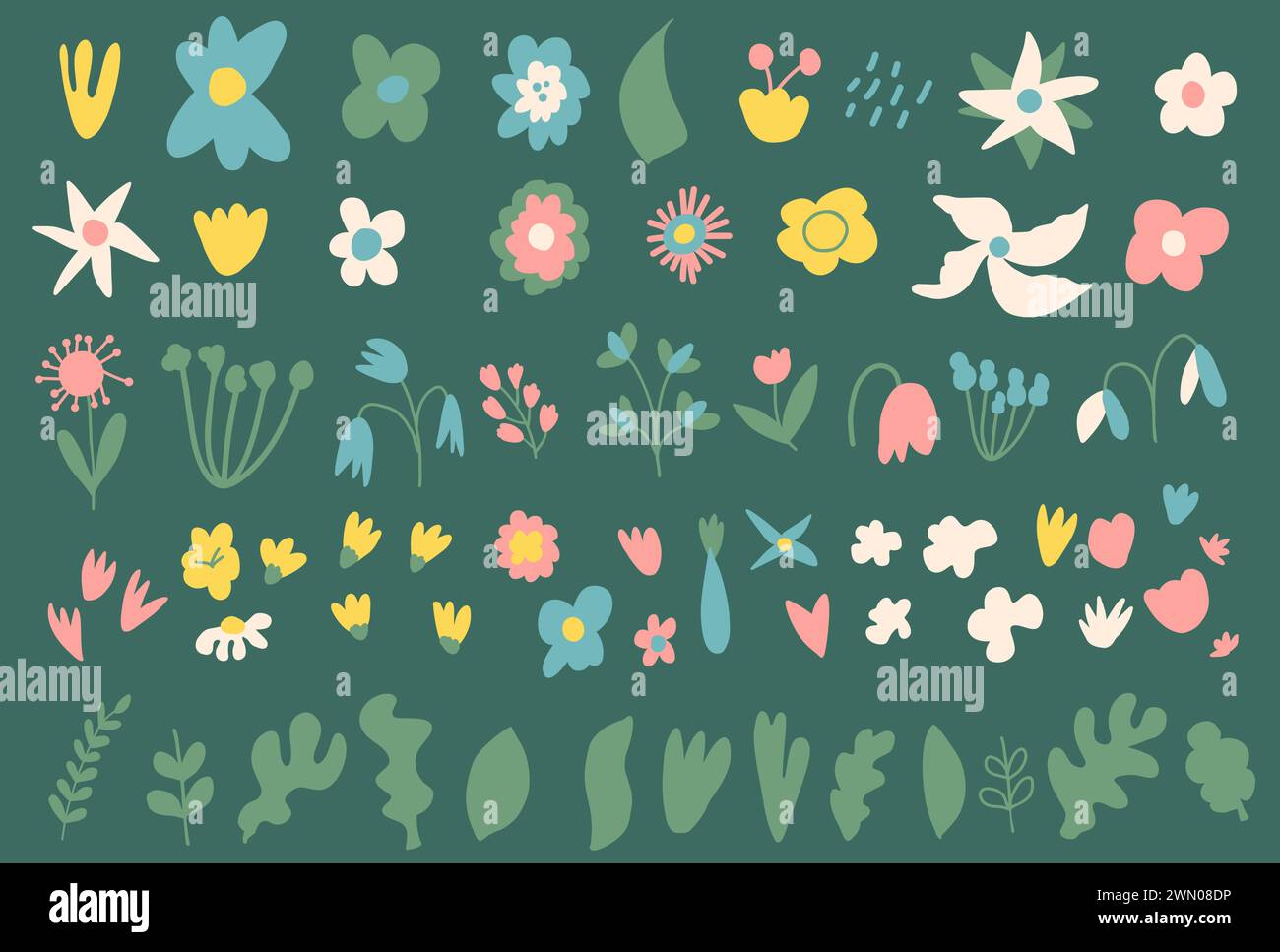 Hand drawn flowers set. Botanical nature spring elements. Modern floral ...