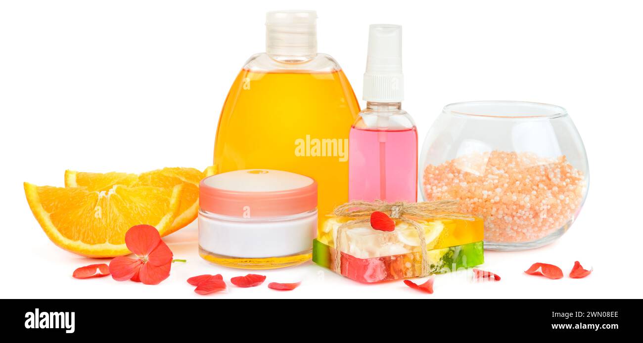 Skin care for the face. Cosmetic cream , micellar water, salt for bath ...