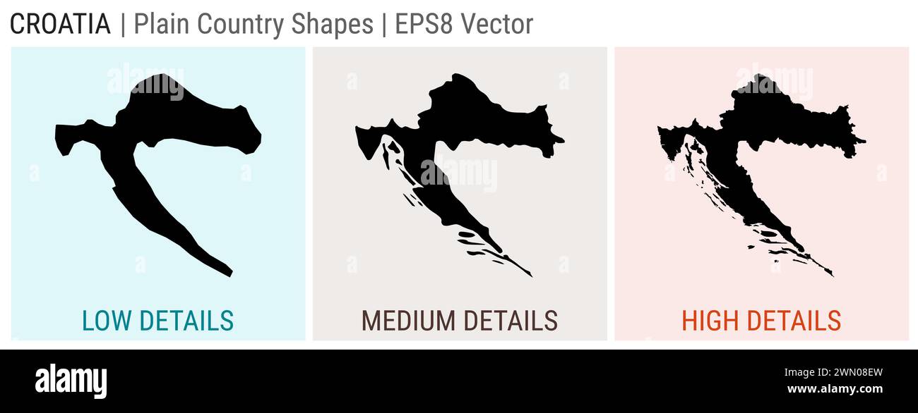 Croatia - plain country shape. Low, medium and high detailed maps of ...