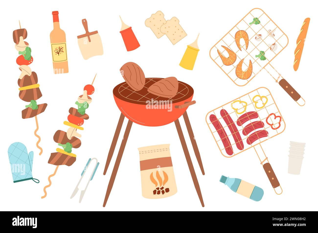 Bbq backyard picnic elements set. Spring grill items isolated on white ...