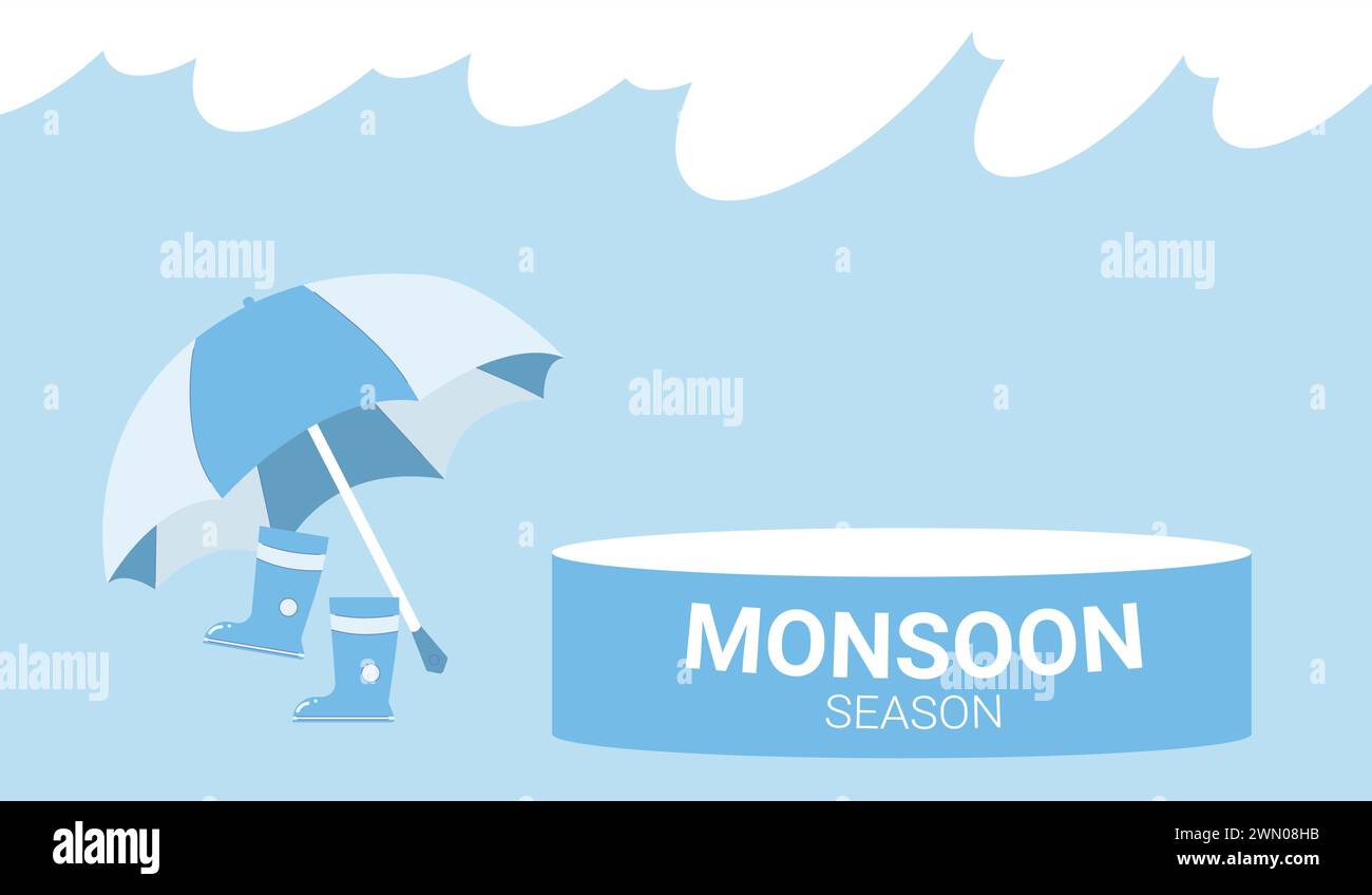 Monsoon season banner template. Podium for advertising flyer offer ...