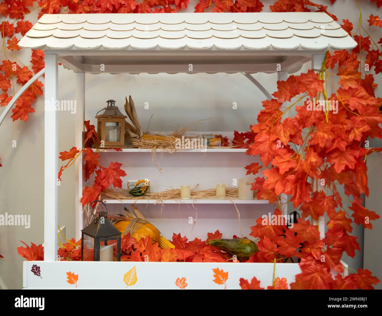 Autumn decoration in the studio. Photo zone for sessions, details of ...