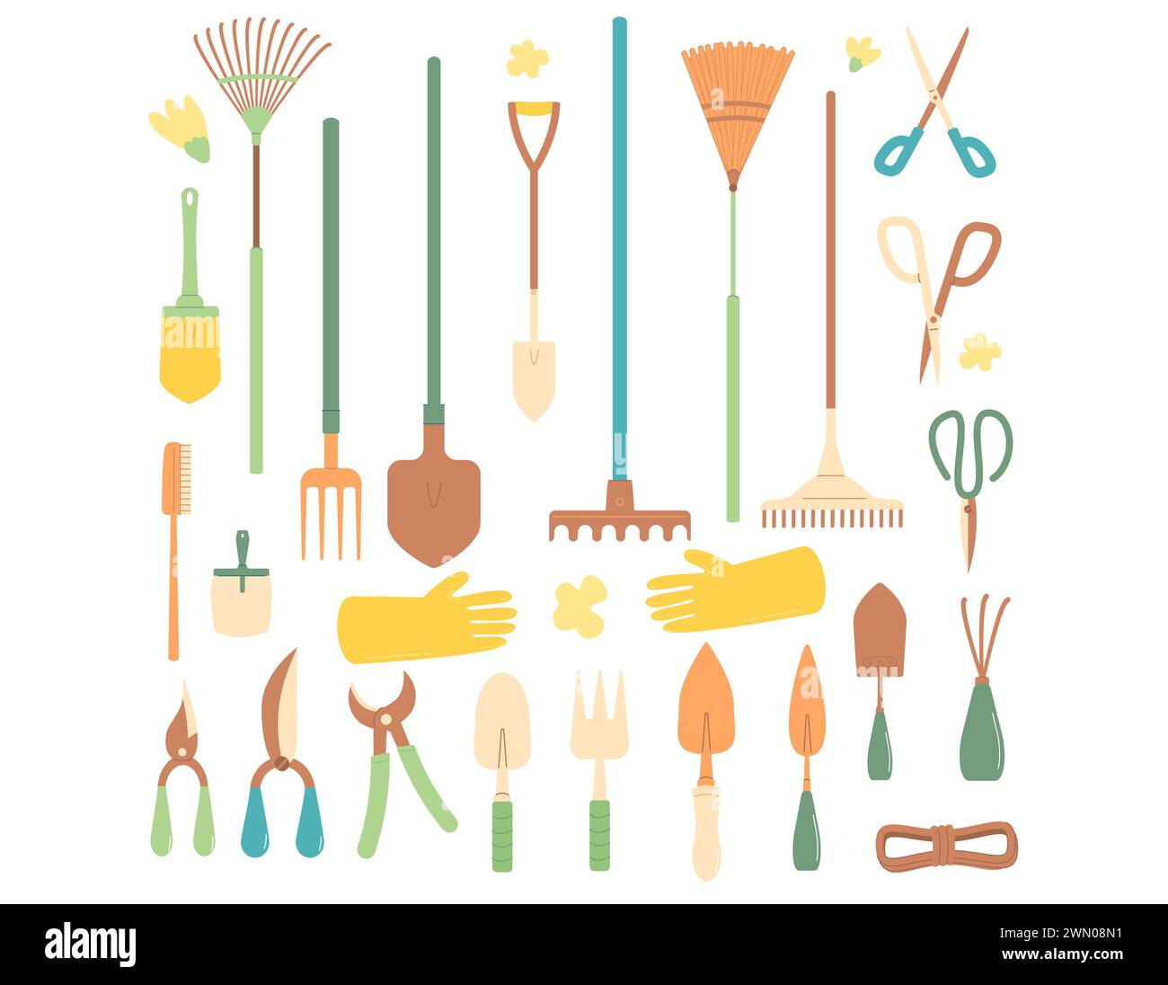 Gardening tools set isolated on white background. Spring horticulture ...